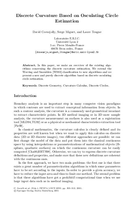 Pdf Discrete Curvature Based On Osculating Circle Estimation