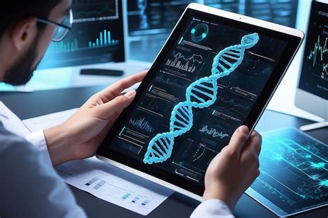Premium Photo Genetic Analysis Doctor Examining Dna With Virtual