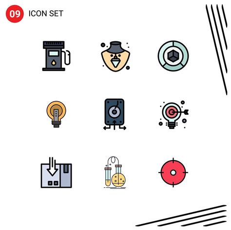 Stock Vector Icon Pack Of 9 Line Signs And Symbols For Lightbulb Idea Delivery Business Bulb