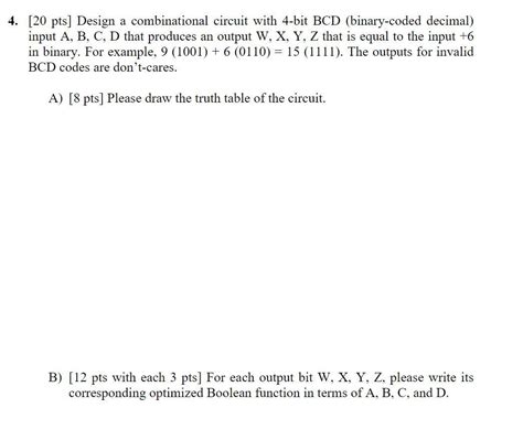 Solved Pts Design A Combinational Circuit With Bit Chegg