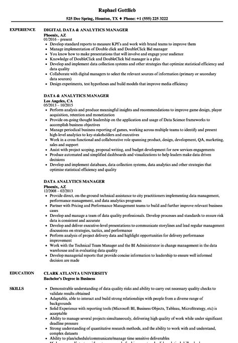 Data Analytics Manager Resume Samples Velvet Jobs