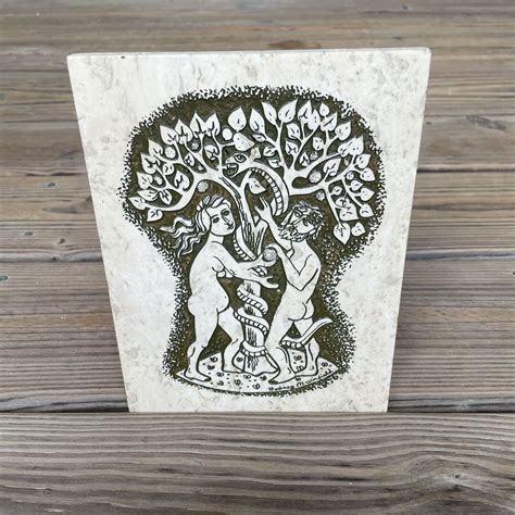 Vtg Illi Rodney Winfield Adam And Eve Garden Of Eden 8 X 6 Travertine