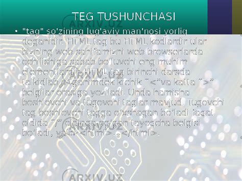 Html Tilida Matn Rang Jadval Va Rasmlar Bilan Ishlovchi Teglar