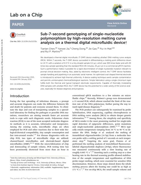Pdf Sub 7 Second Genotyping Of Single Nucleotide Polymorphism By High Resolution Melting Curve