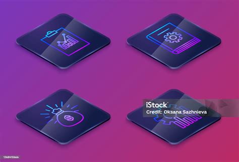 그래프 차트 머니 백 사용자 설명서 및 원형 차트 인포그래픽과 함께 Isometric 라인 클립보드를 설정합니다 파란색 정사각형