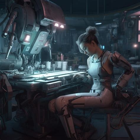 premium ai image high tech woman robot work in room