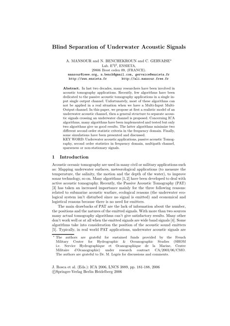 Pdf Blind Separation Of Underwater Acoustic Signals