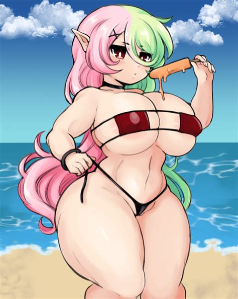 Rule 34 1girls Areolae Beach Big Breasts Bikini Breasts Busty Elf
