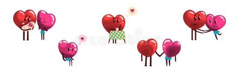 Heart Couple Character Enjoy Romantic Relationship Vector Set Stock