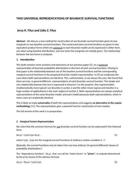 Pdf Two Universal Representations Of Bivariate Survival Functions