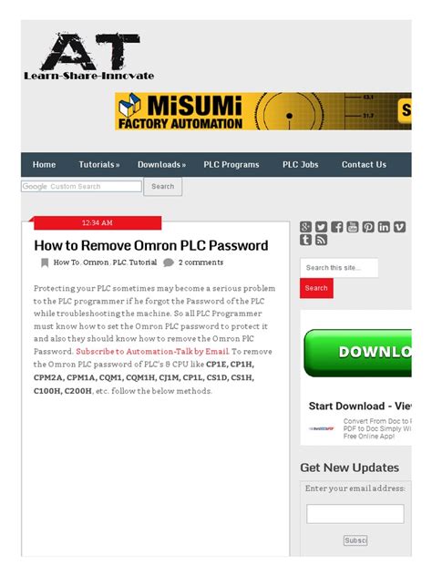 How To Remove Omron Plc Password Automation Talk Pdf Pdf