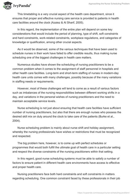 Approaching The Nurse Scheduling Problem Words Research Paper Example