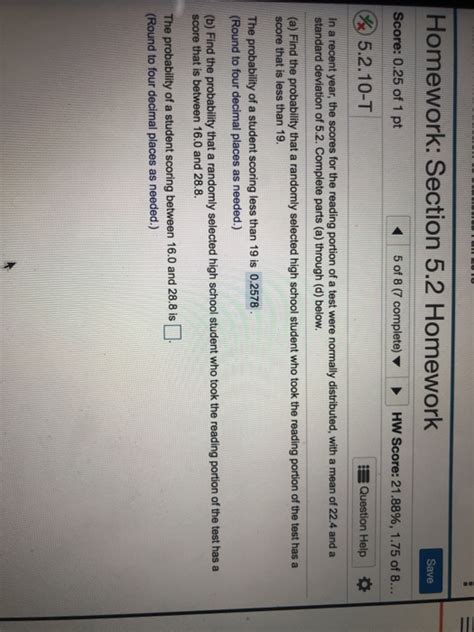 Solved Homework Section 5 2 Homework Save Score 0 25 Of 1