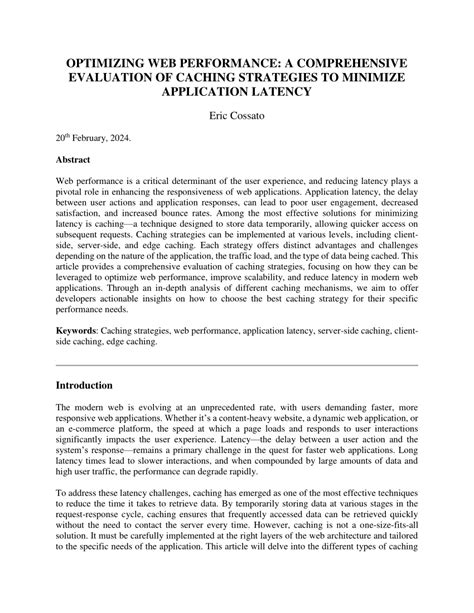 Pdf Optimizing Web Performance A Comprehensive Evaluation Of Caching