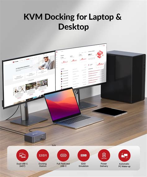 GetUSCart AV Access Dual Monitor KVM Switch Docking For Laptop Desktop Type C Charging