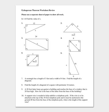 Pythagorean Theorem Worksheet With Answers Word PDF