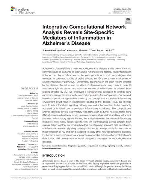Pdf Integrative Computational Network Analysis Reveals Site Specific Mediators Of Inflammation
