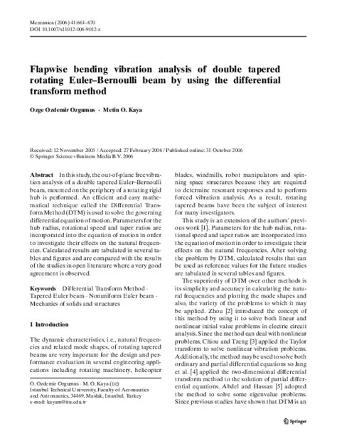Pdf Flapwise Bending Vibration Analysis Of Double Tapered Rotating