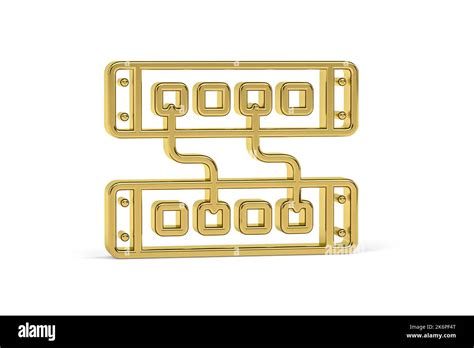 Golden 3d Ethernet Switch Icon Isolated On White Background 3d Render