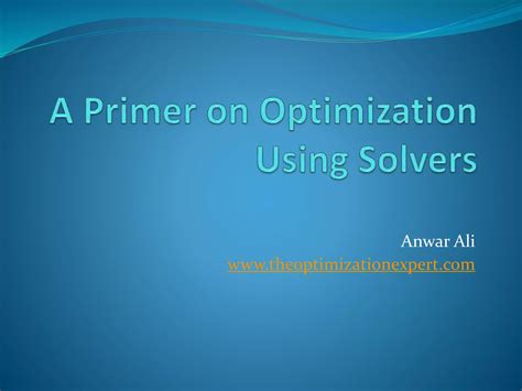 A Primer On Optimization Using Solvers PDF Computer Software And Applications Computing