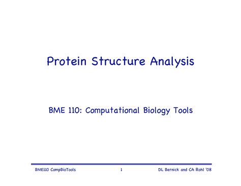 Lecture Slides On Protein Structure Analysis Bme 110 Docsity
