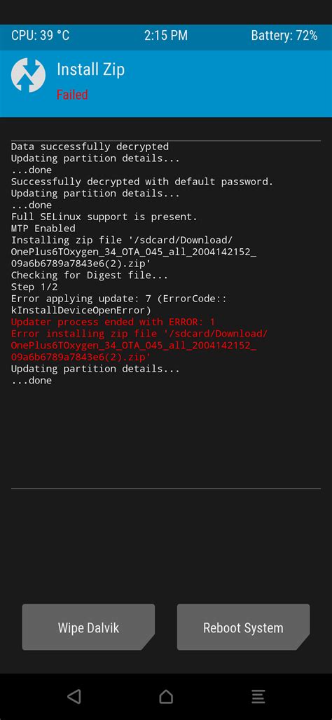 Oneplus 6t Twrp Error Applying Update Heeelp Randroidroot