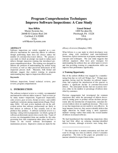 Pdf Program Comprehension Techniques Improve Software Inspections A