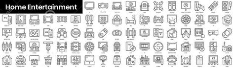 Set Of Outline Home Entertainment Icons Minimalist Thin Linear Web Icon Set Stock Vector