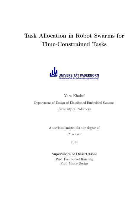 Pdf Task Allocation In Robot Swarms For Time Constrained Tasks Yara