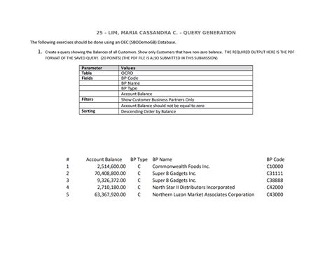 Exercise 49 Query Generation 25 Lim Maria Cassandra C Query Generation The Following