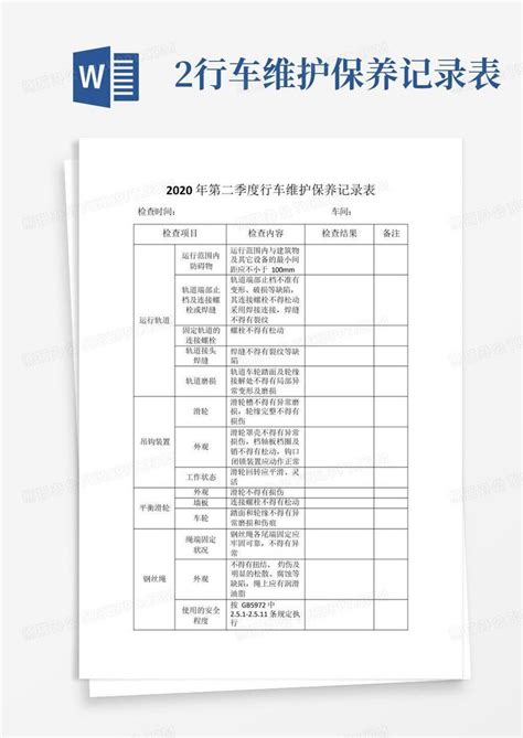 2行车维护保养记录表Word模板下载 编号lpekvovb 熊猫办公
