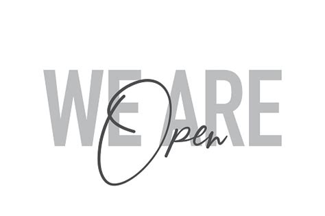 회색 색상의 톤에 우리는 열려 있다라는 말의 현대적이고 심플하고 최소한의 타이포그래피 디자인 시원하고 도시적이며 트렌디하고 장난기 넘치는 그래픽 벡터 아트 0명에 대한 스톡