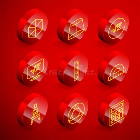 Set Line Geometric Figure Cube Square Root Of X Glyph Ruler Protractor Drawing Compass And