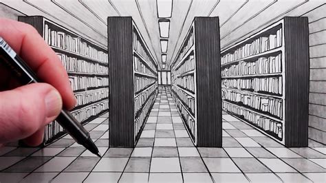How To Draw A Library In One Point Perspective For Beginners Narrated
