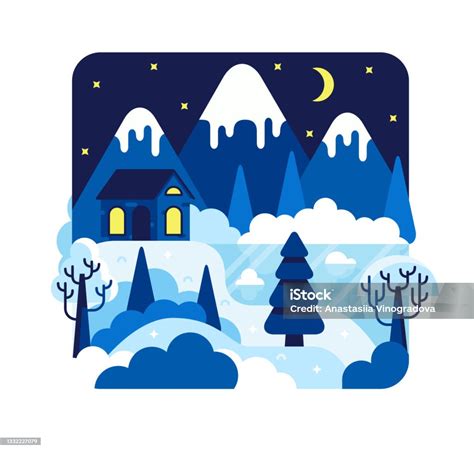 얼어붙은 호수 근처 집 벡터 일러스트 겨울 만화 플랫 디자인 눈 냉동상태의 물에 대한 스톡 벡터 아트 및 기타 이미지 눈