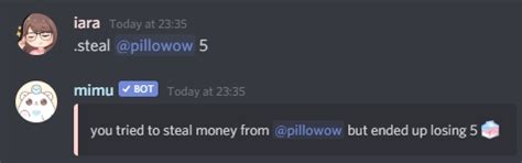 Steal [user] [amount] Command Mimu Bot
