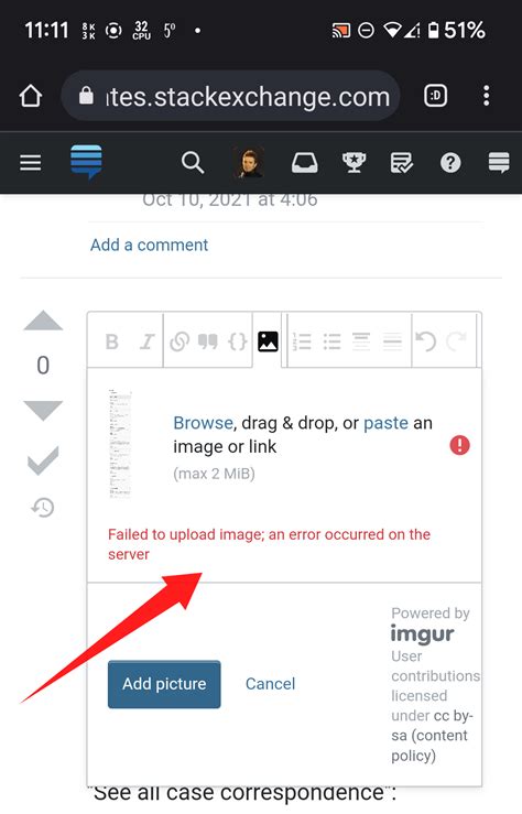 An Error Occurred In The Server After Trying To Upload An Image That I Downloaded From Reddit