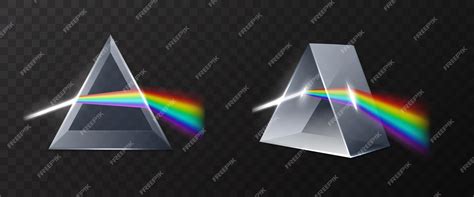 Premium Vector Light Prism Realistic Glass Pyramid With Refracted Laser Ray Rainbow Spectrum