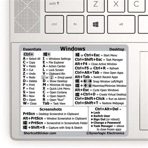 Synerlogic Windows Pc Reference Keyboard Shortcut Sticker Vinyl No Residue Adhesive Windows
