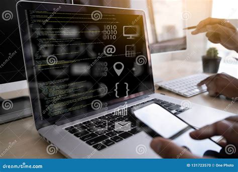 Man Work Coding Software Developer Programmer Is Coding On A Desktop