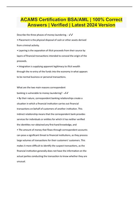 acams bundled exams with complete solution verified answers 2024