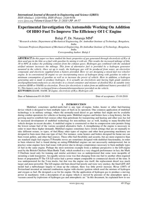 Experimental Investigation On Automobile Working On Addition Of Hho Fuel To Improve The