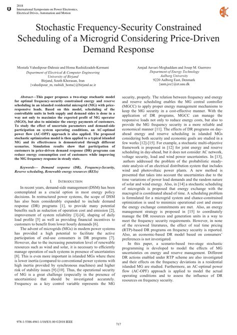 Pdf Stochastic Frequency Security Constrained Scheduling Of A Microgrid Considering Price