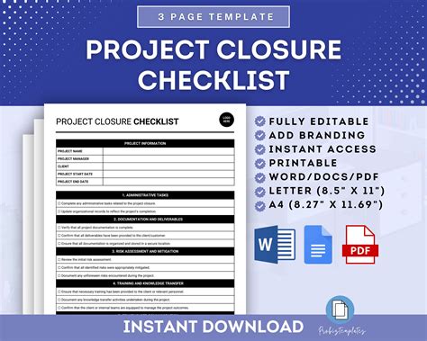 Project Closure Checklist Project Completion Form End Of Project