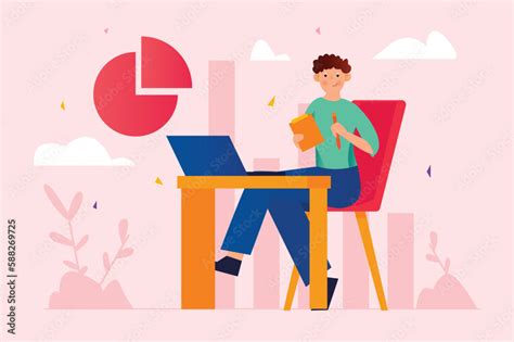 Pink Concept Data Analysis With People Scene In The Flat Cartoon Design Specialist Works With