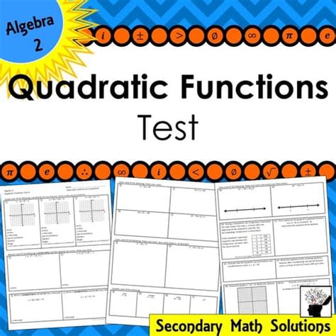 Quadratic Functions Test For Algebra 2 By Secondary Math Solutions
