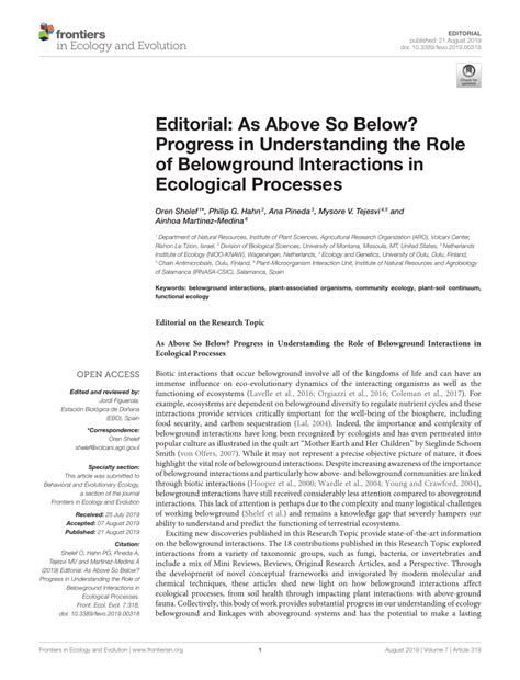 Pdf Editorial As Above So Below Progress In Understanding The Role