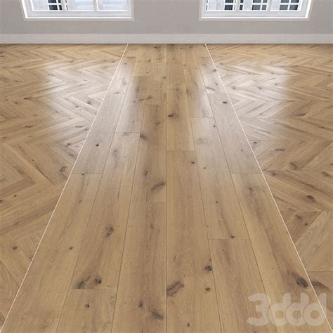 Паркет Дуб, 3 вида: елочка, линейный, шеврон. - Дерево - 3D модель