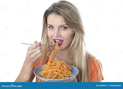 Young Woman Eating Spaghetti Pasta Stock Image Image Of Style
