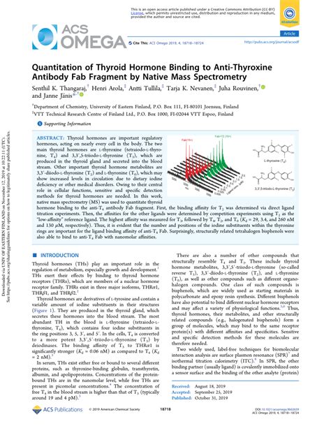 Pdf Quantitation Of Thyroid Hormone Binding To Anti Thyroxine